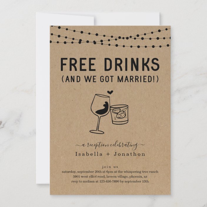 Free Drinks Funny Reception Only Invitation | Zazzle