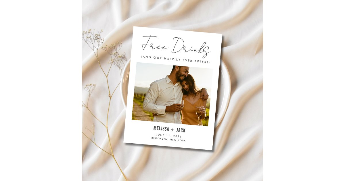 Free Drinks Happily Ever After Save the Date Announcement Postcard | Zazzle