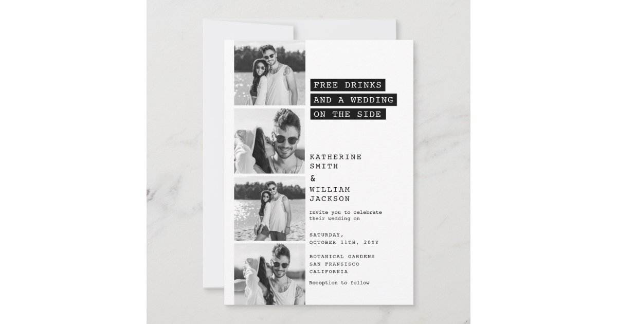 Free Drinks Photo Booth Label Maker Font Invitation | Zazzle
