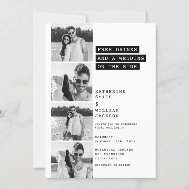 Free Drinks Photo Booth Label Maker Font Invitation | Zazzle