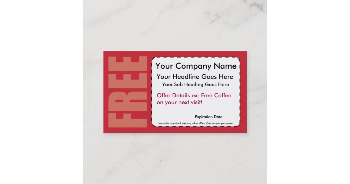 FREE Item Coupon Business Card | Zazzle