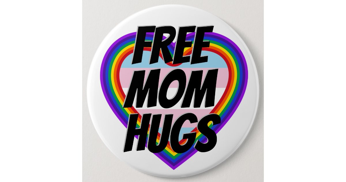 Free Mom Hugs LGBT Pride Rainbow Heart Button | Zazzle