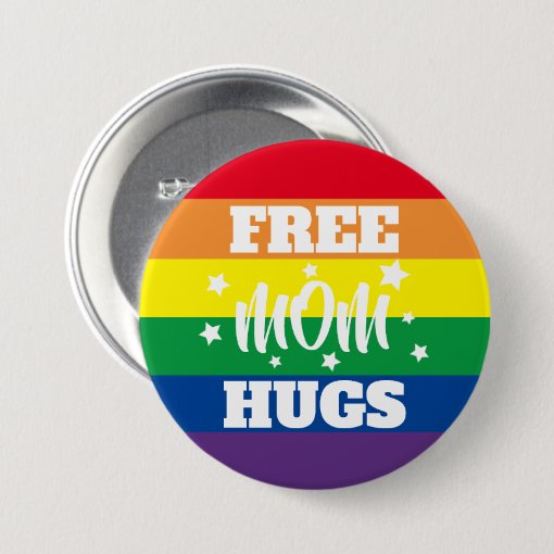Free Mom Hugs | Stars & Rainbow Button | Zazzle