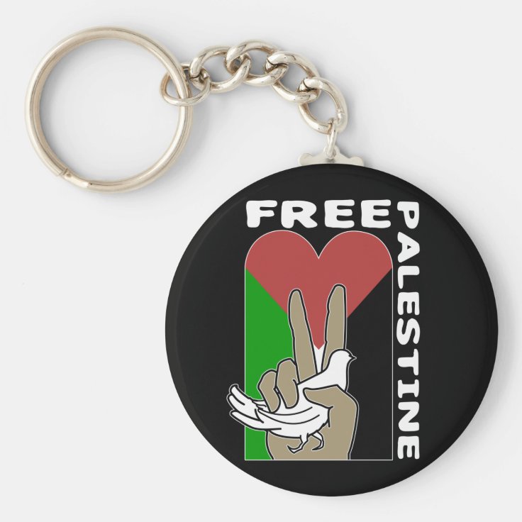 Free Palestine Dove Heart Peace Sign Black Keychain | Zazzle