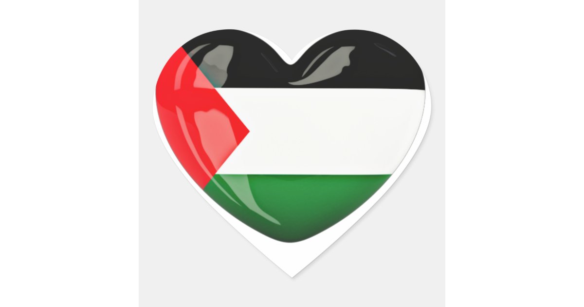 Free Palestine. Heart Shaped Palestinian Flag Heart Sticker | Zazzle