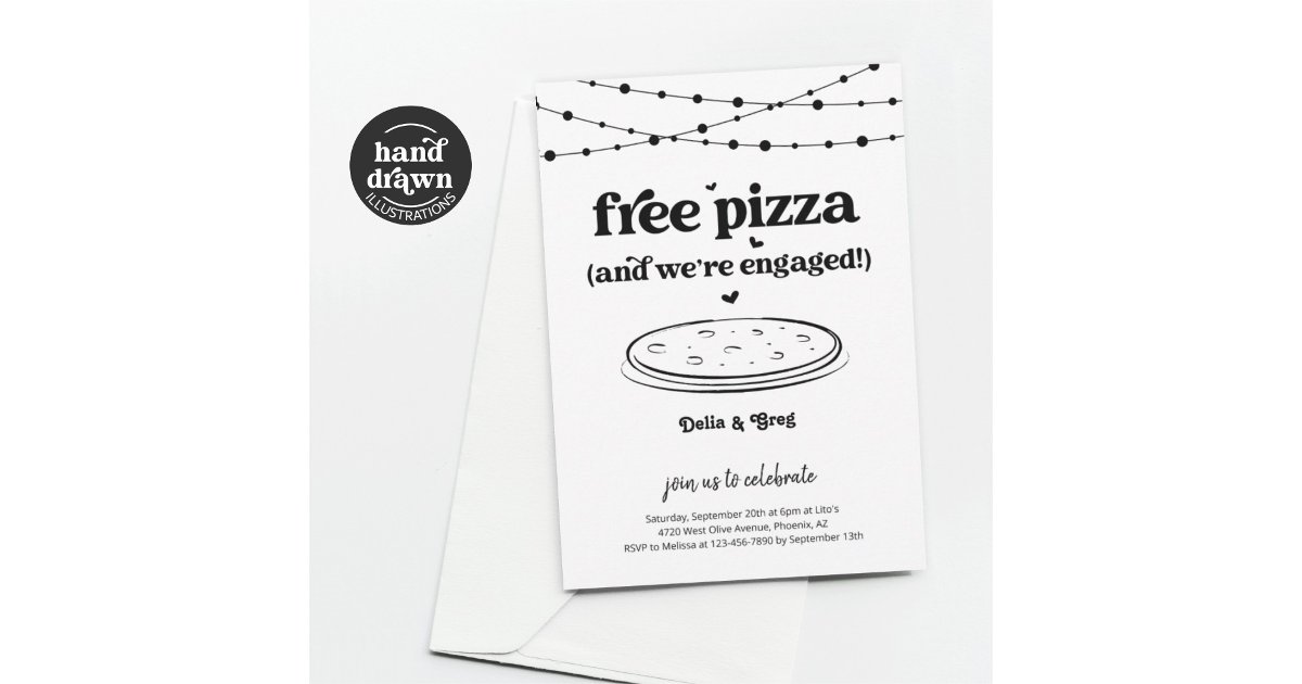 Free Pizza Funny Engagement Party Invitation | Zazzle