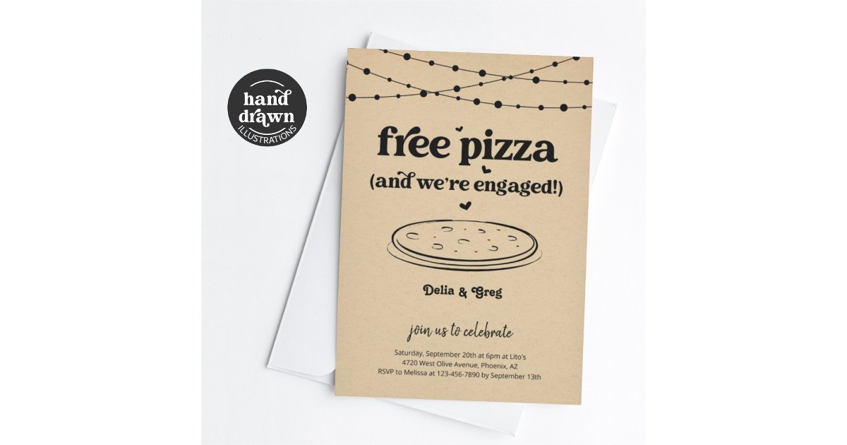 Free Pizza Funny Engagement Party Invitation | Zazzle