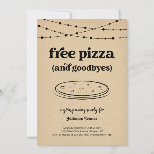 Free Pizza Party Funny Going Away Invitation | Zazzle
