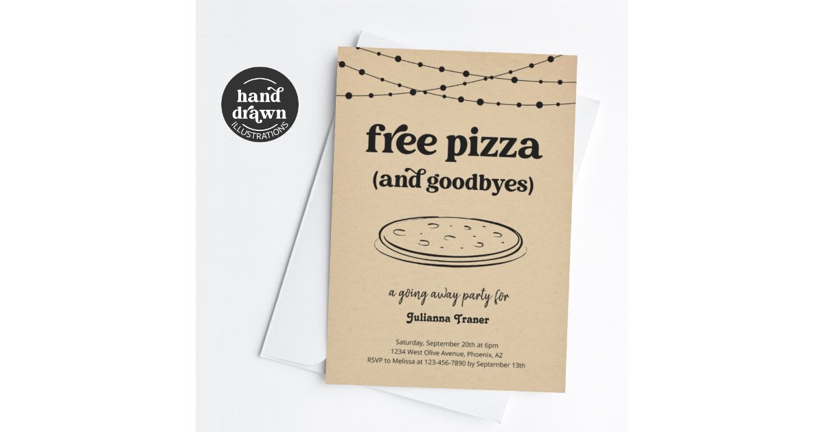 Free Pizza Party Funny Going Away Invitation | Zazzle