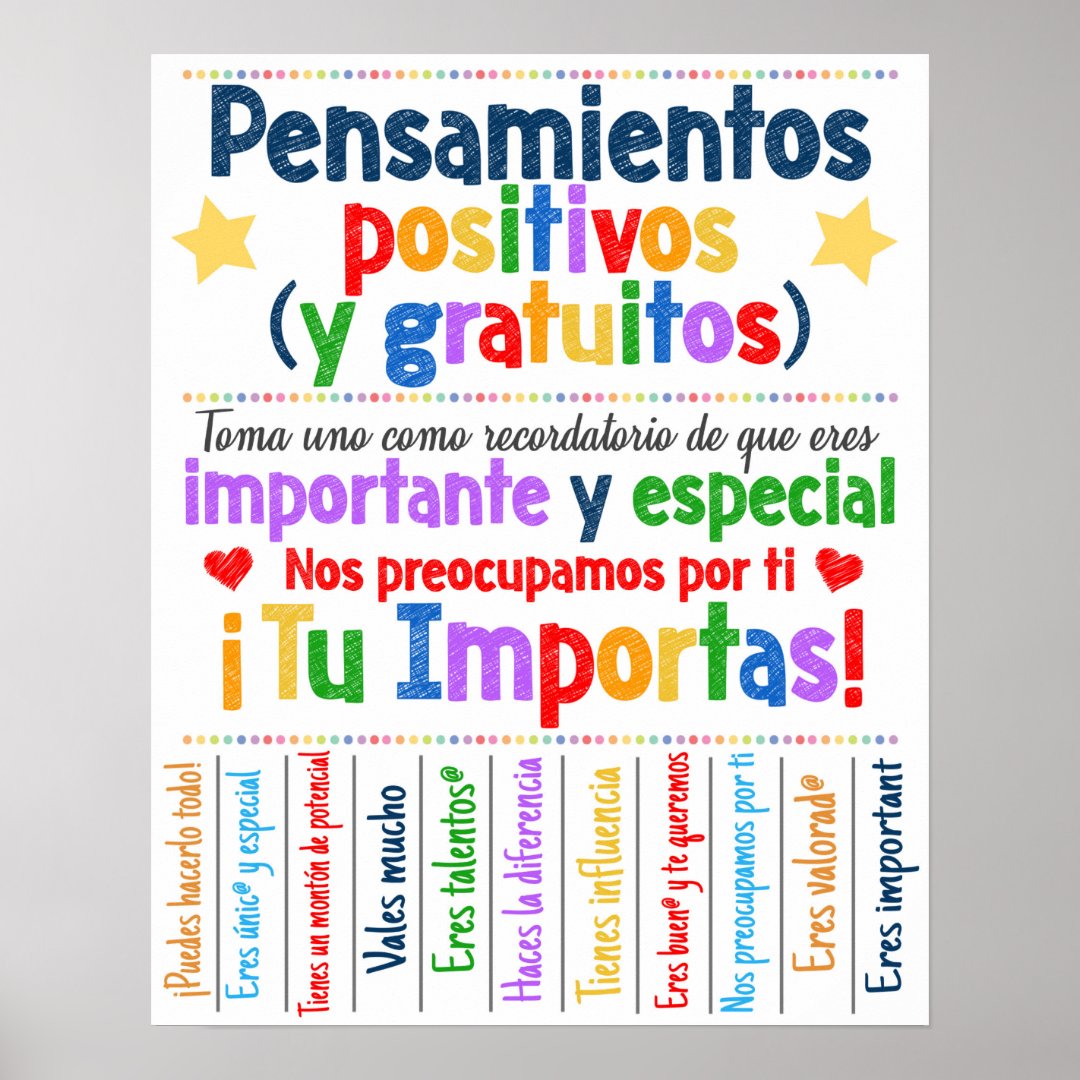 Free Positive Thoughts Spanish Poster | Zazzle