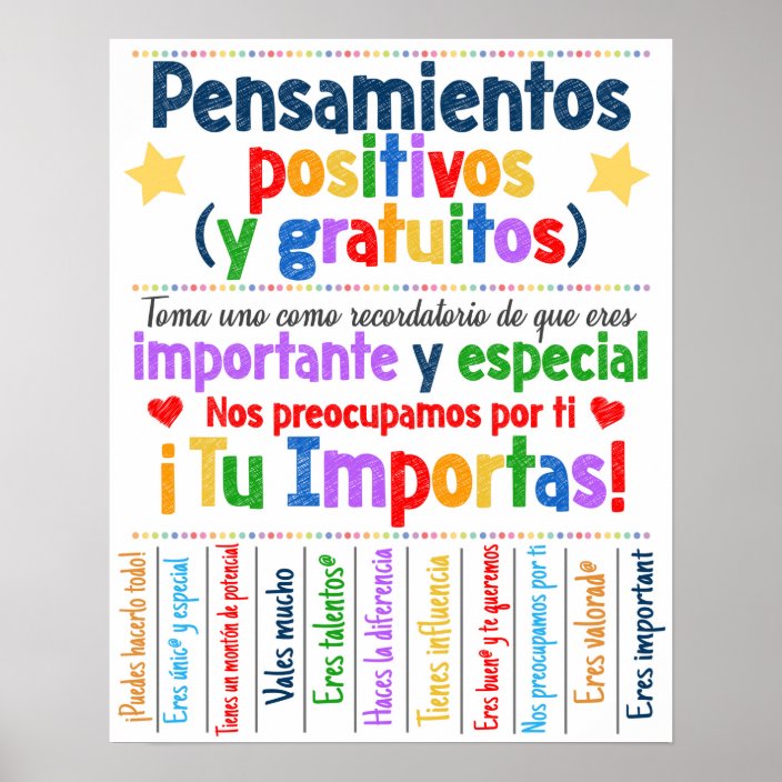 Free Positive Thoughts Spanish Poster | Zazzle.com