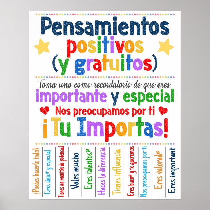 Free Positive Thoughts Spanish Poster | Zazzle