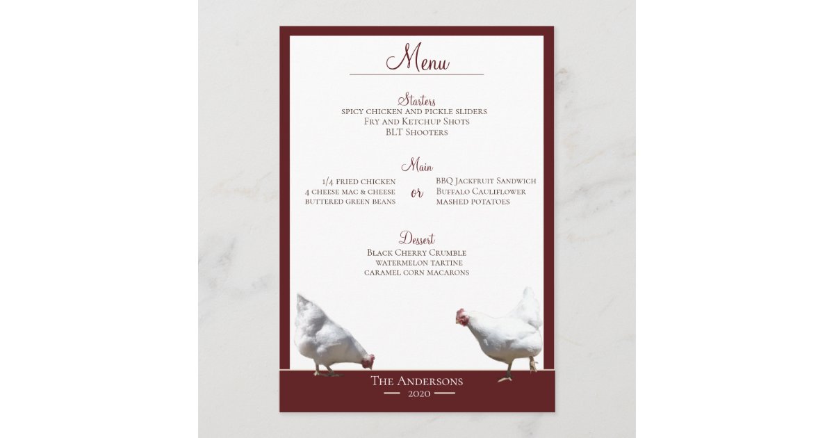 Free Range Farm Chicken Dinner Menu Card | Zazzle