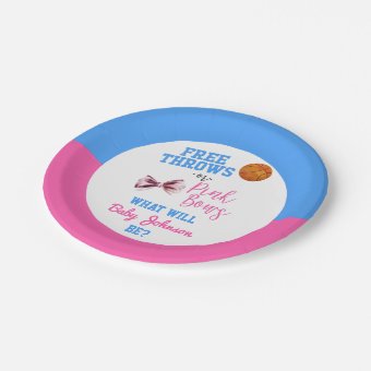 Free Throws or Pink Bows Basketball Gender Reveal Paper Plates | Zazzle