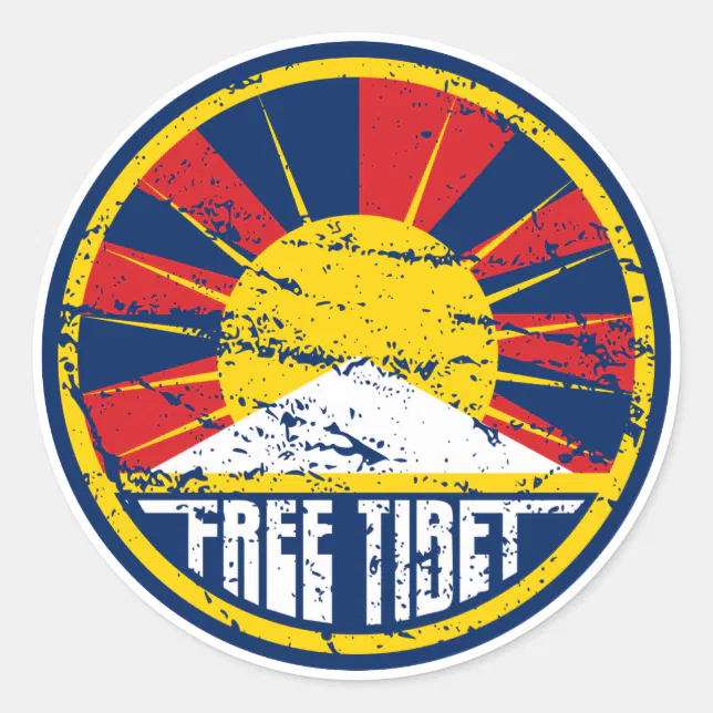 Free Tibet Round Grunge Classic Round Sticker | Zazzle