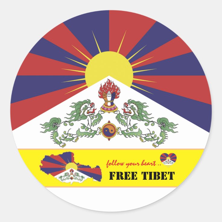 Free Tibet & Tibetan Flag, Map Heart /Tibet Classic Round Sticker | Zazzle