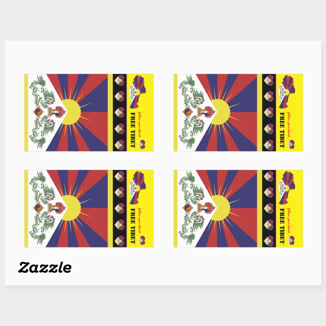 Free Tibet & Tibetan Flag, Map, Heart /Tibet Rectangular Sticker | Zazzle