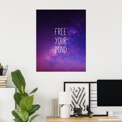 "Free Your Mind" Quote Blue Night Sky Poster | Zazzle