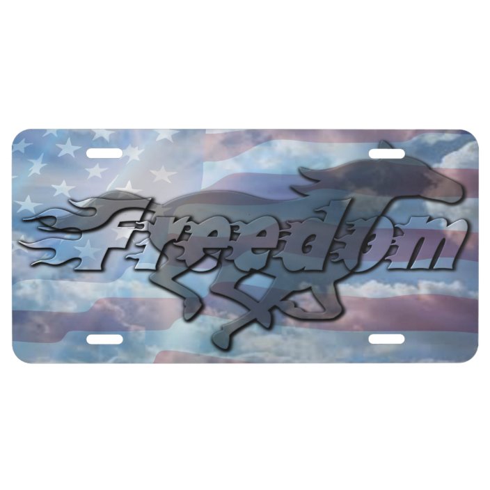 FREEDOM AMERICAN FLAG HORSE AND BLUE SKY LICENSE PLATE | Zazzle.com