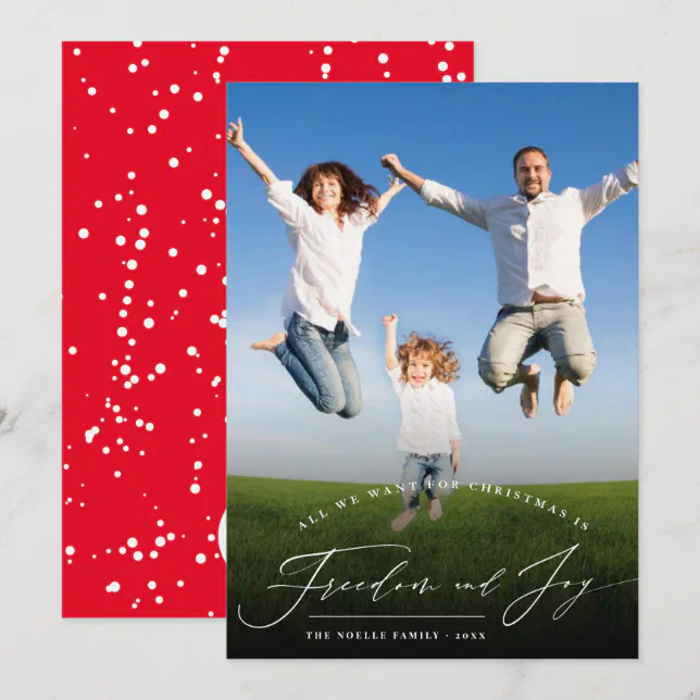 Freedom And Joy Classic Typography Modern Photo Holiday Card | Zazzle