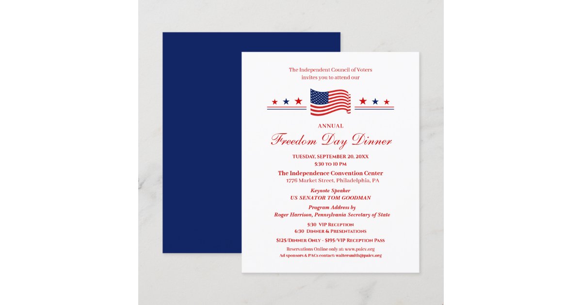 Freedom Day Dinner Political Fundraiser Invitation | Zazzle