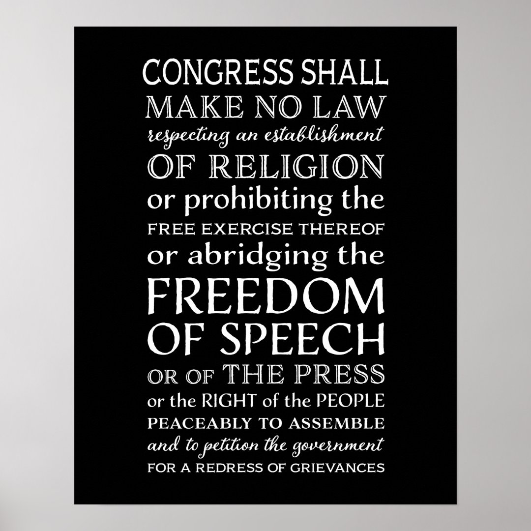Freedom of Speech Bill of Rights Text Poster | Zazzle
