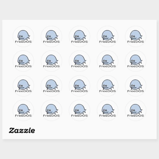 FreeDos Fish - Blue with Name Classic Round Sticker | Zazzle