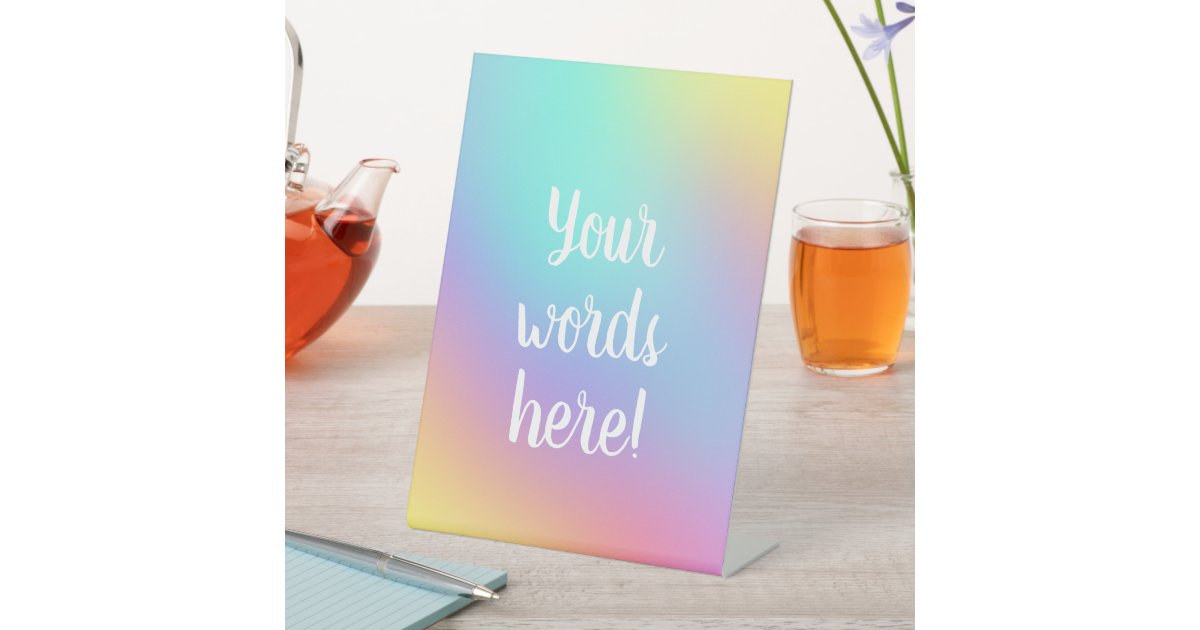 Freeform Pastel Rainbow Gradient Pedestal Sign | Zazzle