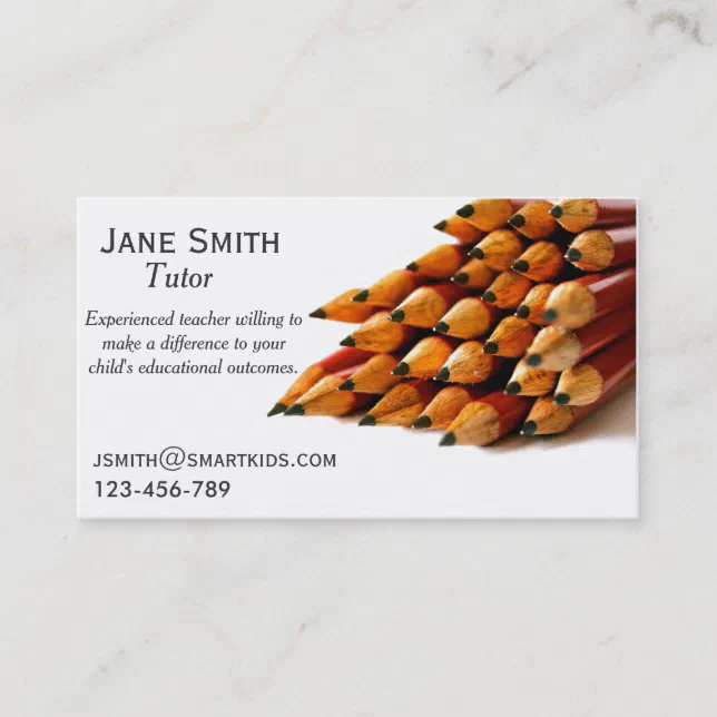 Freelance tutor or teacher stylish pencil business card | Zazzle