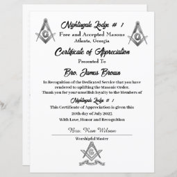 Freemason Certificate of Appreciation | Zazzle