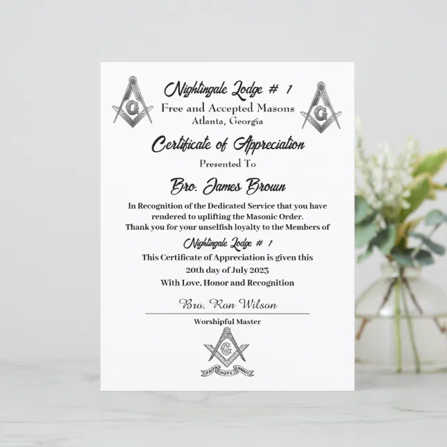 Freemason Certificate of Appreciation | Zazzle