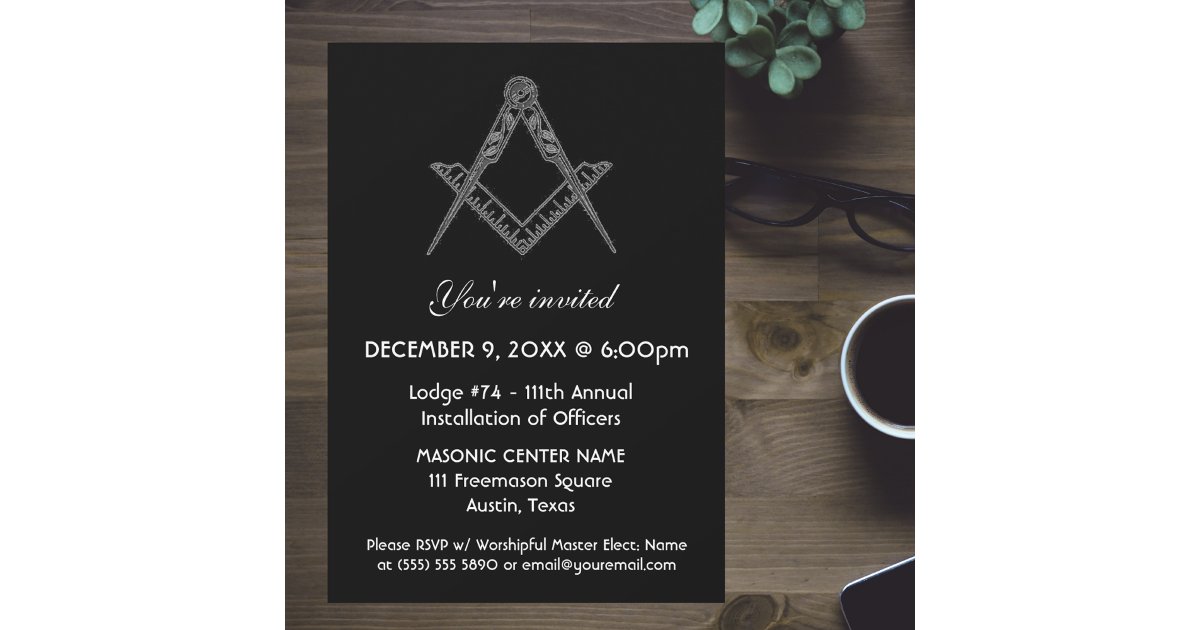 Freemason Masonry Black Square and Compass Invitation | Zazzle