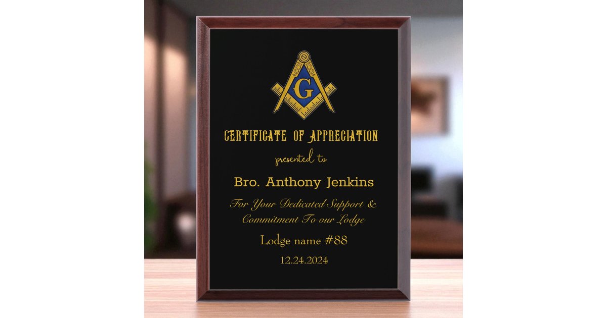 Freemason Master Mason Lodge Masonry Award Plaque | Zazzle