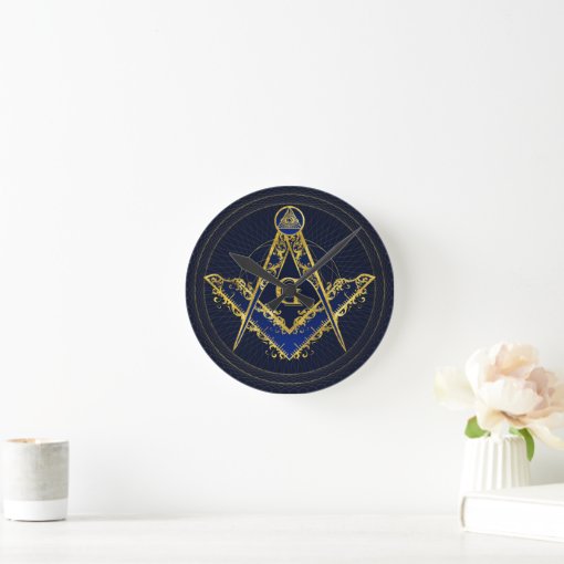 Freemasonry symbol Square and Compasses Round Clock | Zazzle