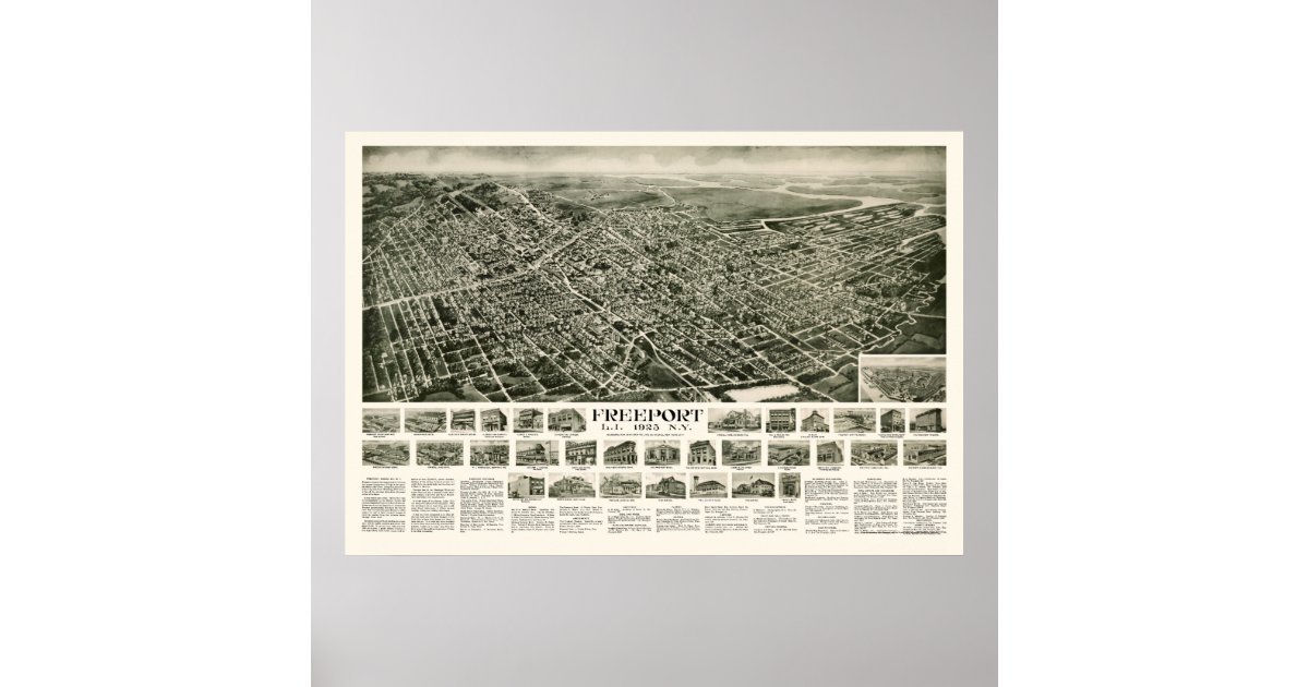 Freeport, NY Panoramic Map - 1925 Poster | Zazzle
