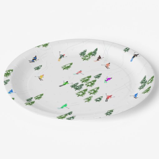 Freeride Alpine Skiers Skiing Illustration Party Paper Plates | Zazzle