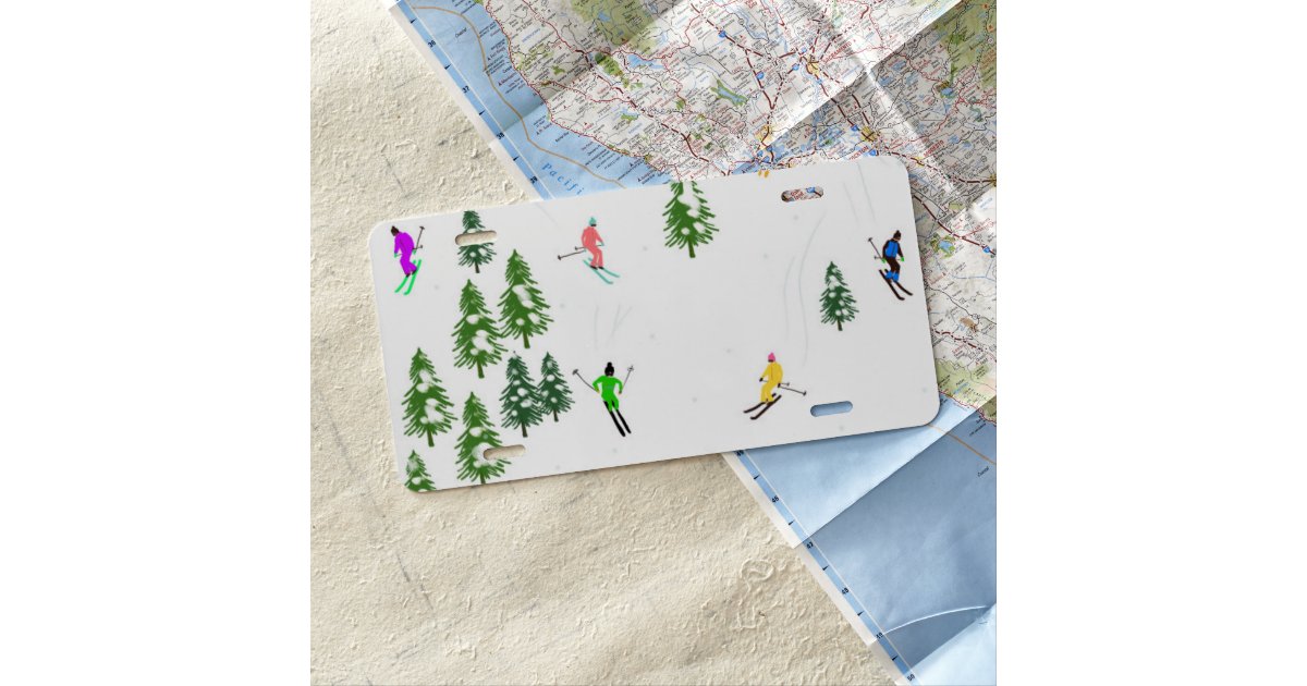 Freeride Alpine Skiers Skiing Illustration Ski License Plate | Zazzle