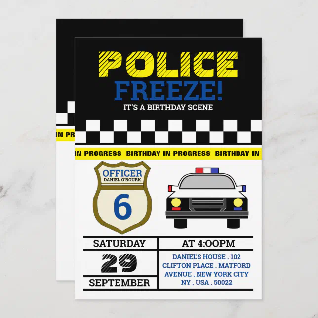 Freeze! Police Officer Birthday Party Invitation | Zazzle