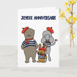 French Animal Friends Joyeux Anniversaire Birthday Card | Zazzle