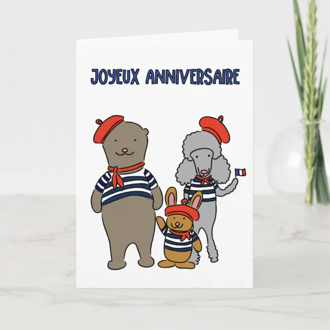 French Animal Friends Joyeux Anniversaire Birthday Card | Zazzle
