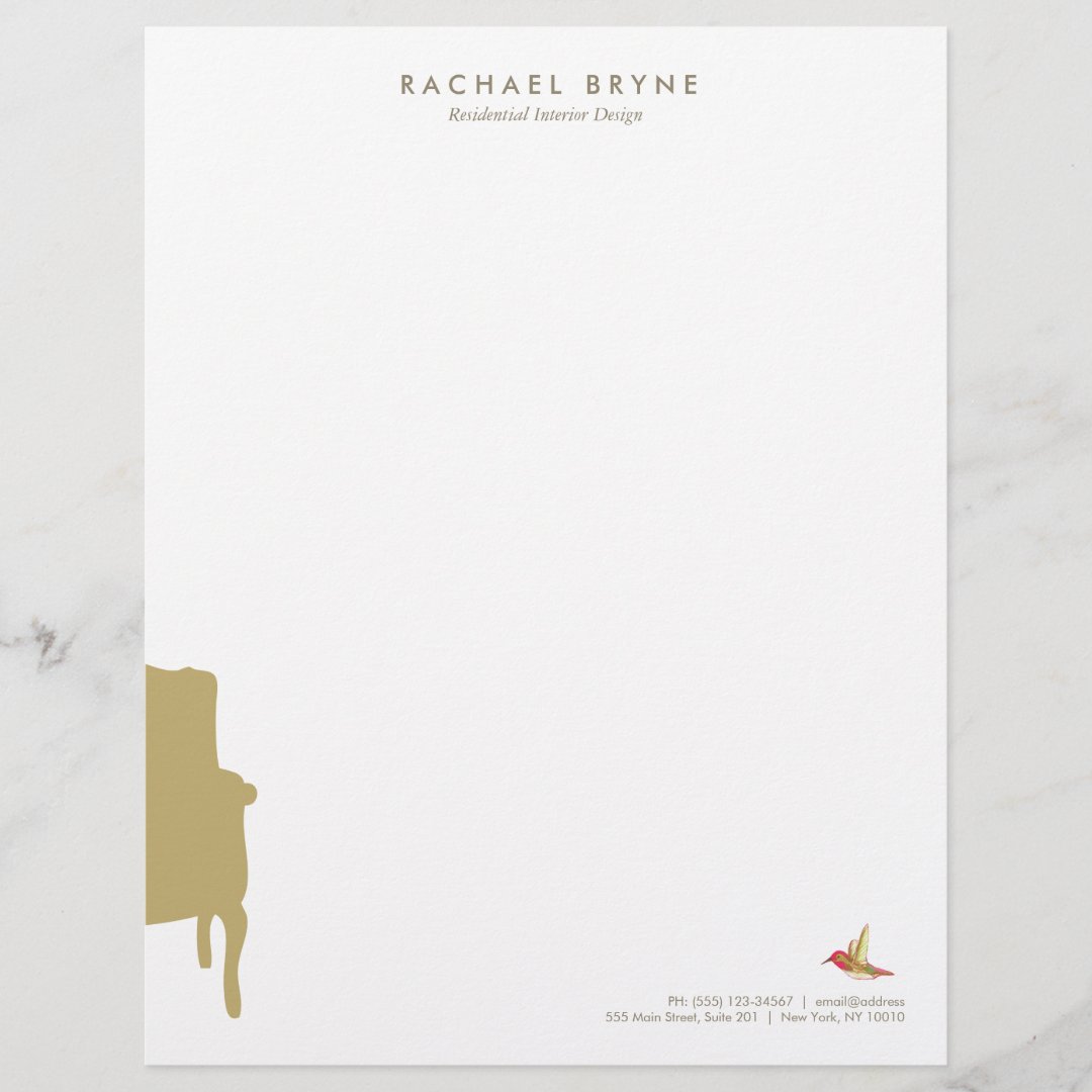 French Armchair Interior Designer Hummingbird Letterhead | Zazzle