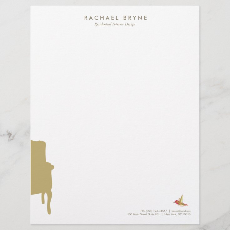 French Armchair Interior Designer Hummingbird Letterhead | Zazzle