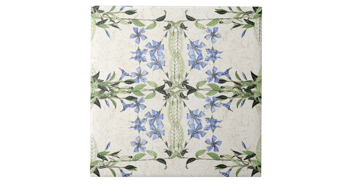 French Art Nouveau Blue Periwinkle Flowers Tile | Zazzle