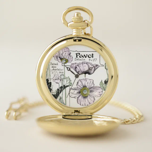 French Art Nouveau Poppy Pavot Flower Pocket Watch | Zazzle