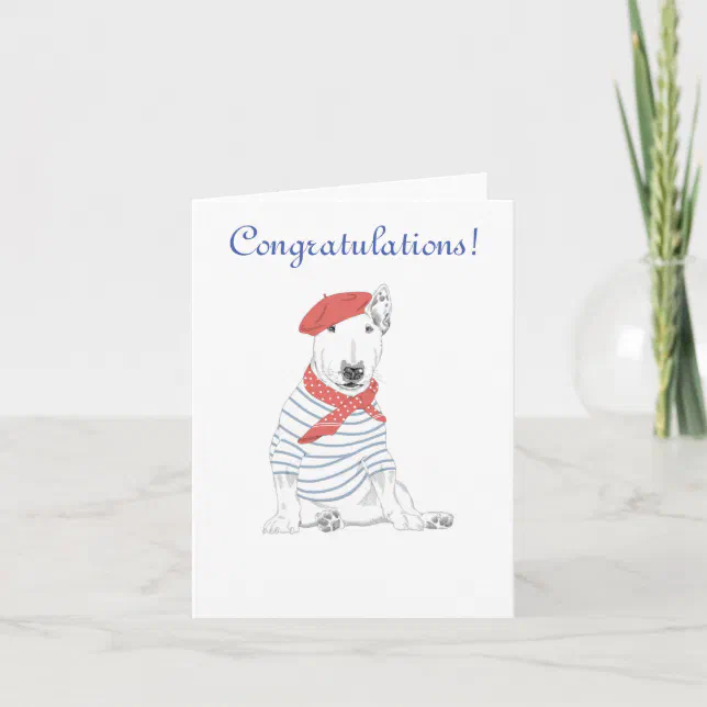 French Artist Bull Terrier Congratulations Card | Zazzle