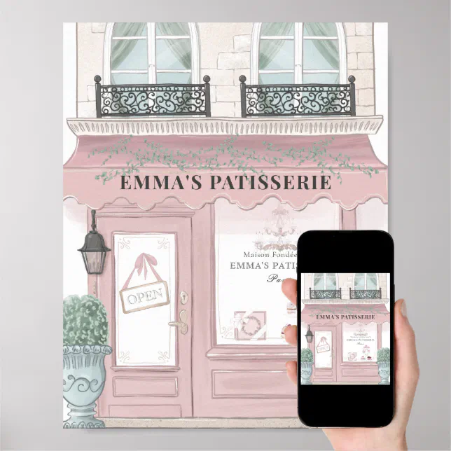 French Bakery Cafe Patisserie Pink Backdrop Poster | Zazzle