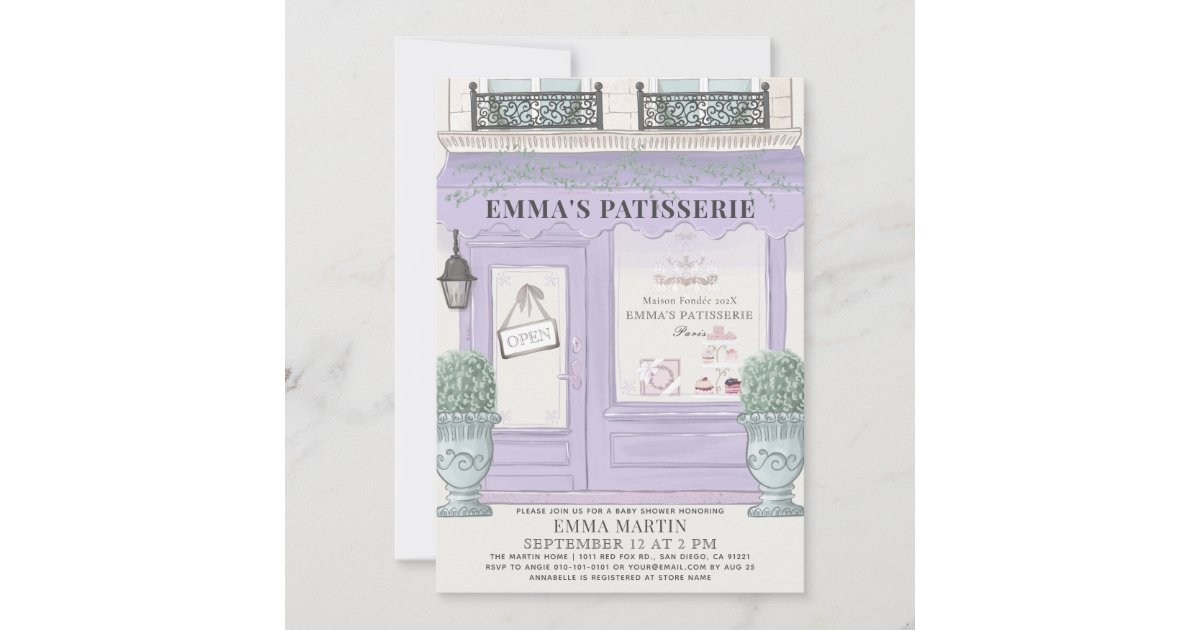 French Bakery Paris Lavender Baby Shower Invitation | Zazzle