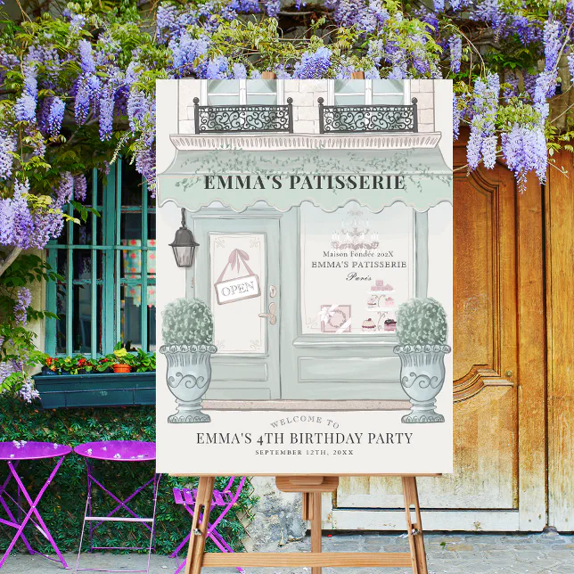 French Bakery Patisserie Green Birthday Welcome Foam Board | Zazzle