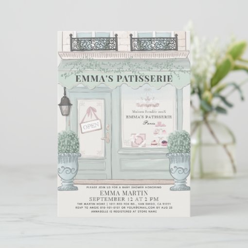 French Bakery Patisserie Paris Green Baby Shower Invitation | Zazzle