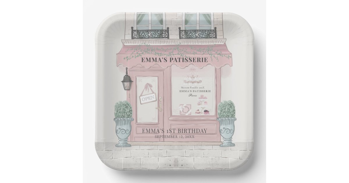 French Bakery Patisserie Paris Pink Birthday Paper Plates | Zazzle
